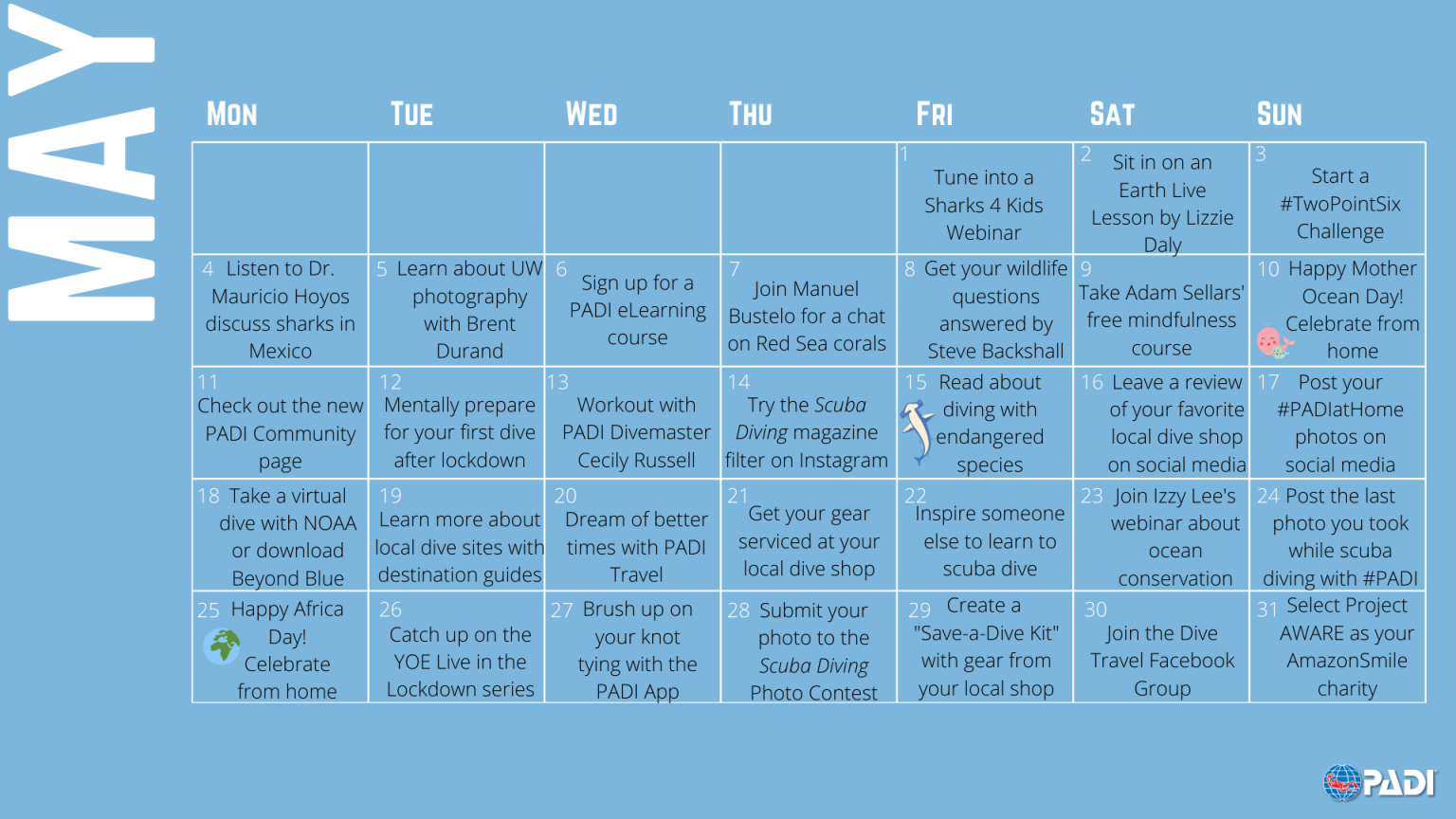 May Calendar for Staying Engaged with the Underwater World